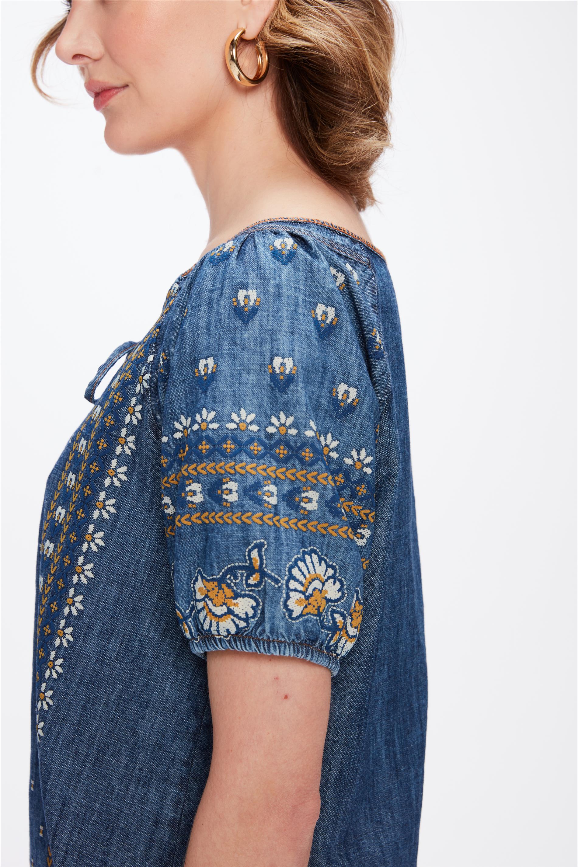 Bata Feminina Jeans Boho Amarração no Decote - Damyller